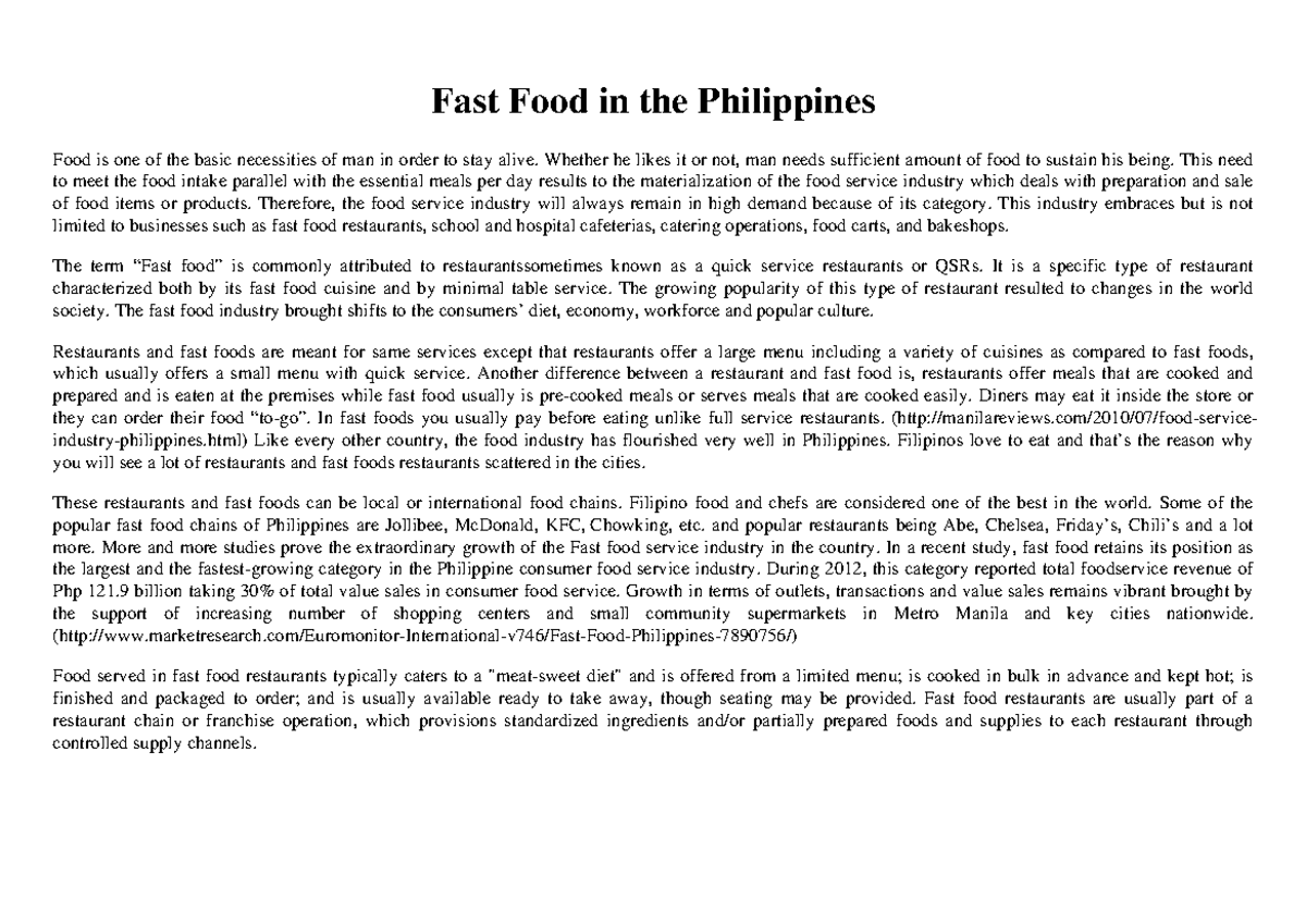 Fast Food in the Philippines - Whether he likes it or not, man needs ...