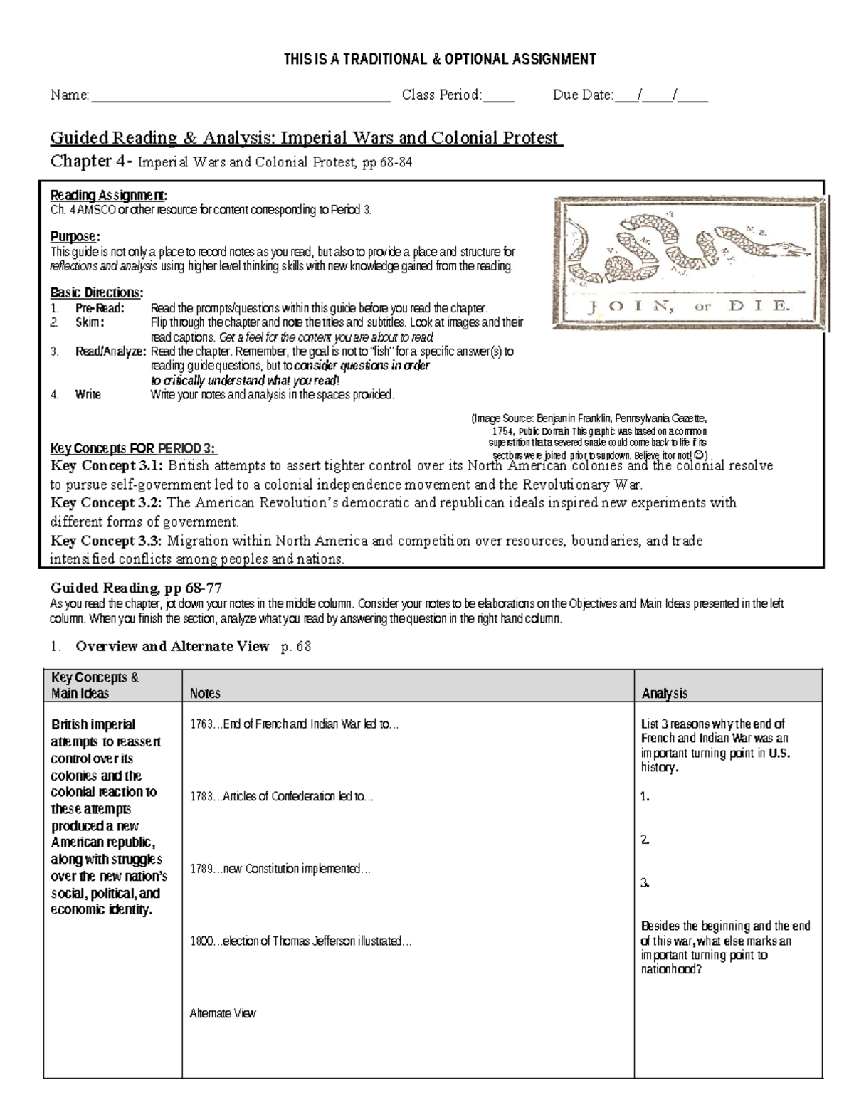 Guided Reading Analysis: Imperial Wars & Colonial Protest (HIST 101 ...