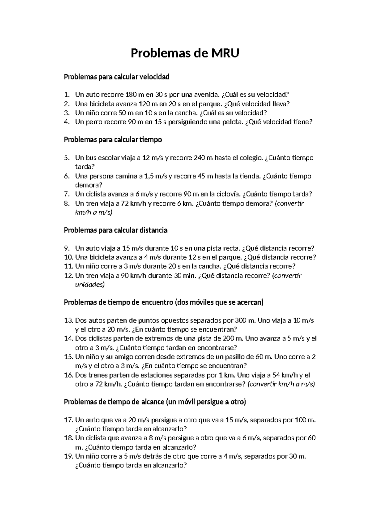 Problemas de MRU y Cálculo de Velocidad, Tiempo y Distancia - 4to Sec ...