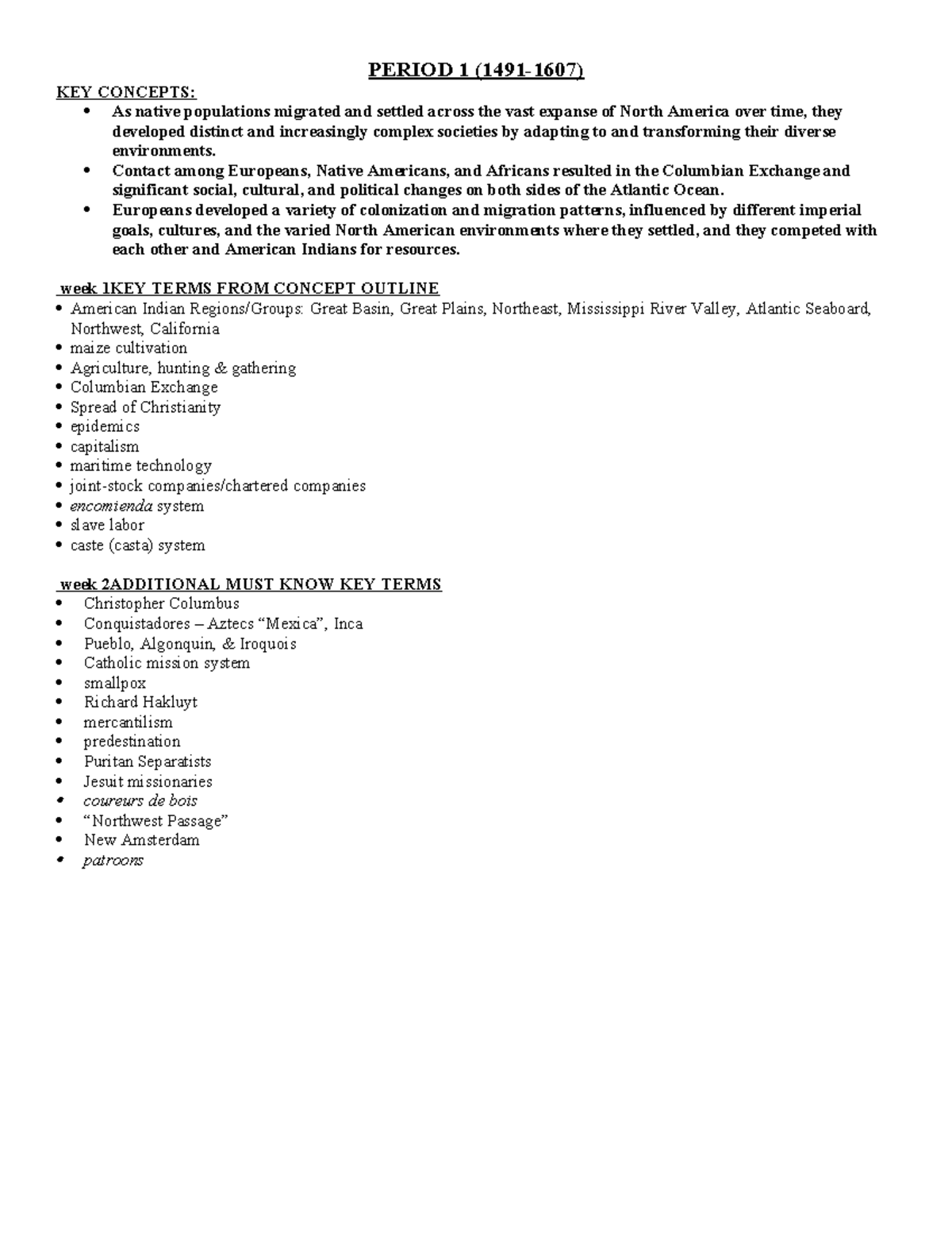 AP EXAM Period 1 Review: Key Concepts & Terms Overview - Studocu
