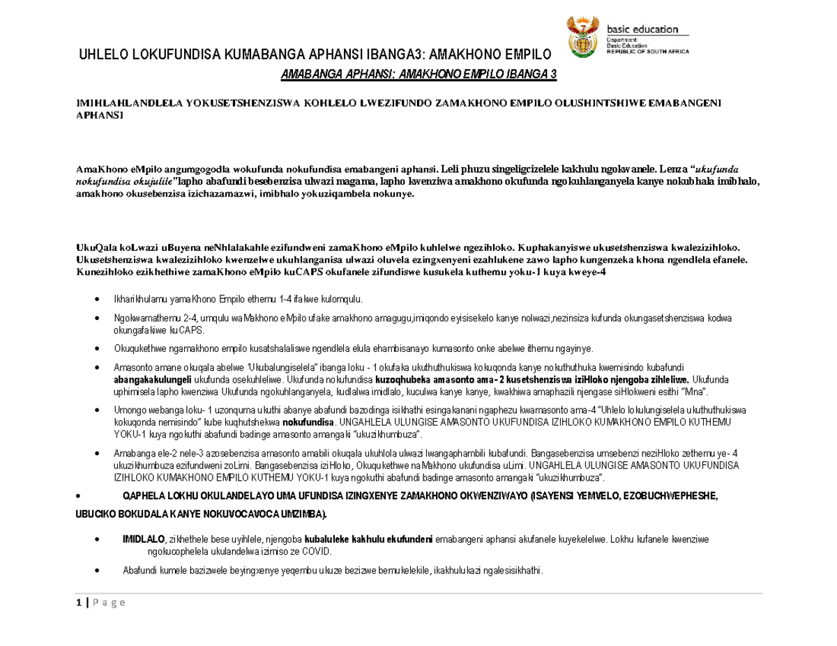 UHLELO LOKUFUNDISA KUMABANGA APHANSI IBANGA 3: AMAKHONO EMPILO - ITHEMU ...