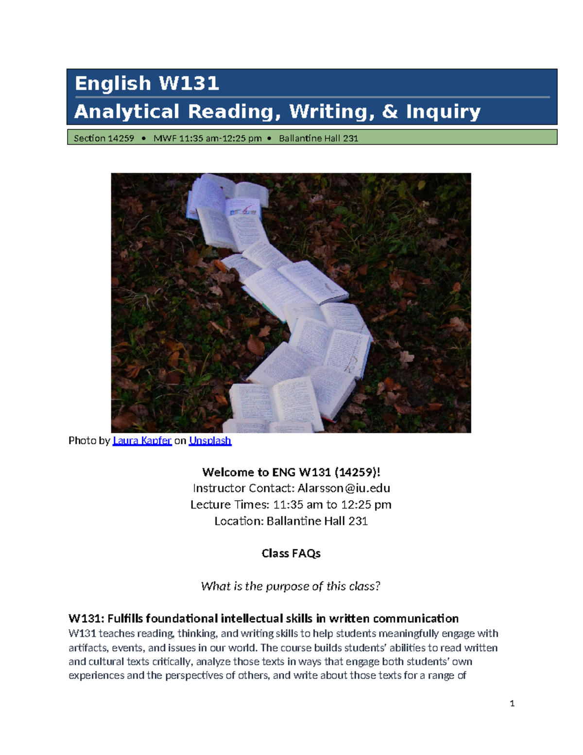 ENG W131 Syllabus 14259 - Spring 2025 (MWF 11:35-12:25) - Studocu