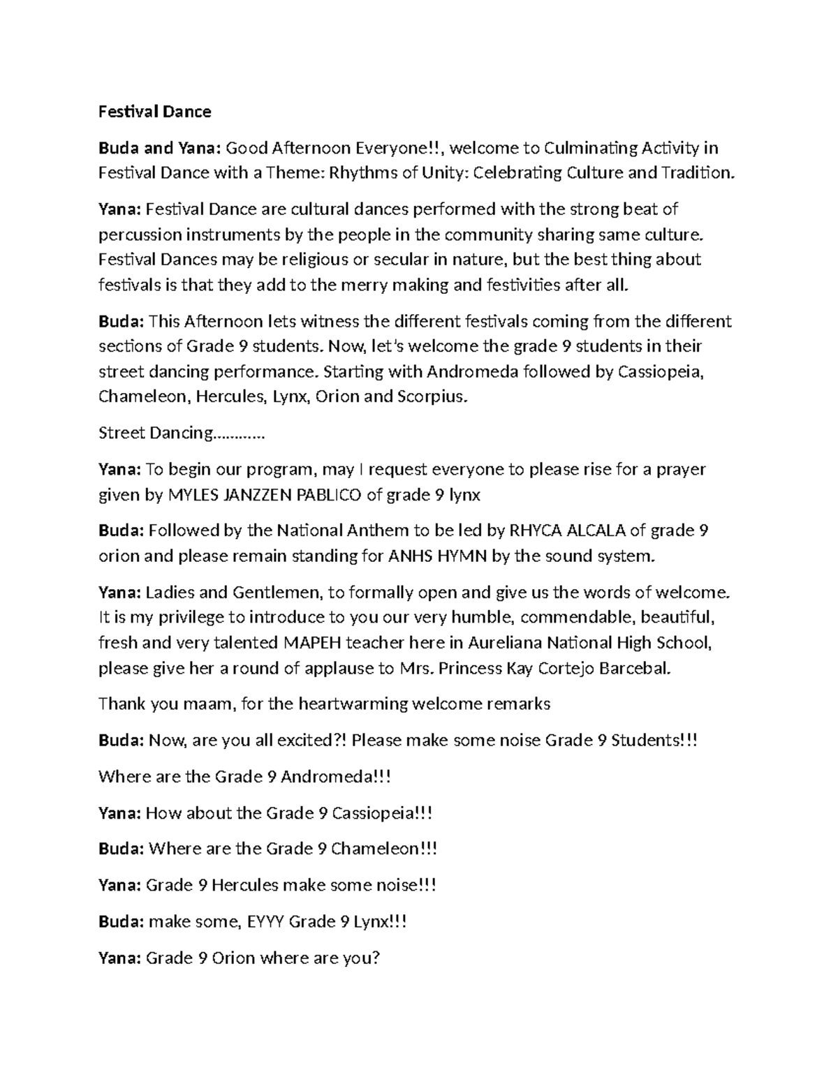 Emcee Script - oaky - Festival Dance Buda and Yana: Good Afternoon ...