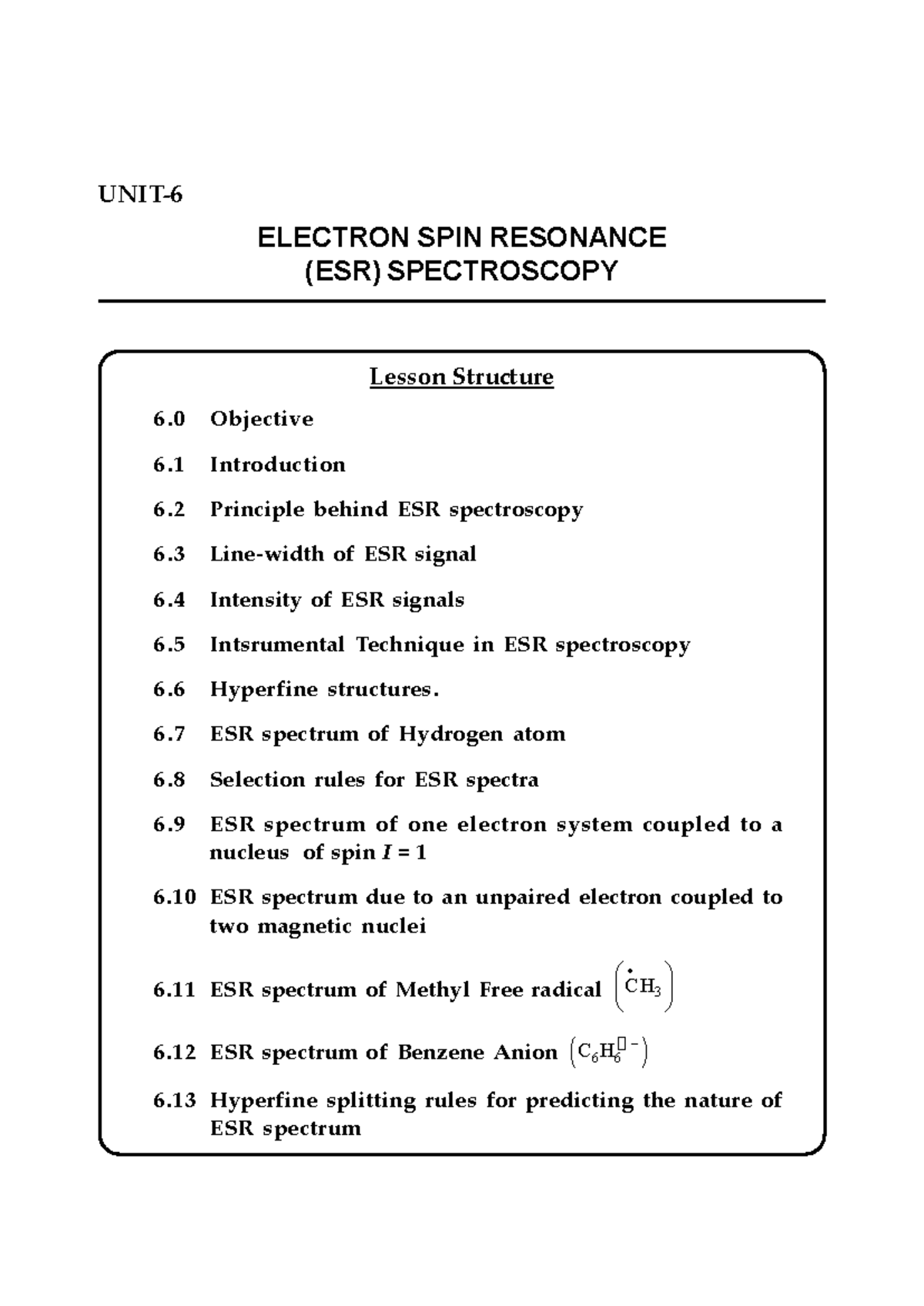 ESR Spectroscopy: Principles and Techniques (Course Code: ESR101) - Studocu