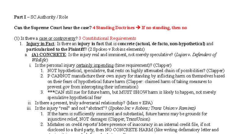 Part I SC Authority Role: Standing Doctrines & Constitutional ...