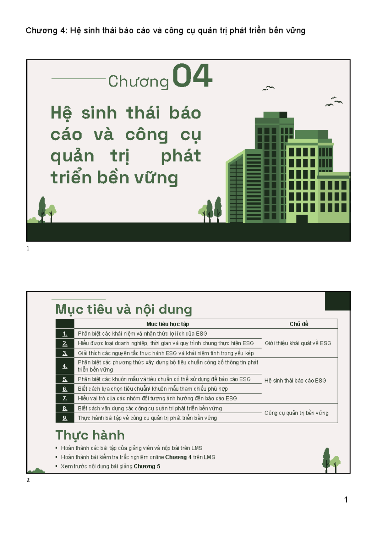 Chương 4: Hệ sinh thái báo cáo ESG và Công cụ Quản trị Bền vững - Studocu