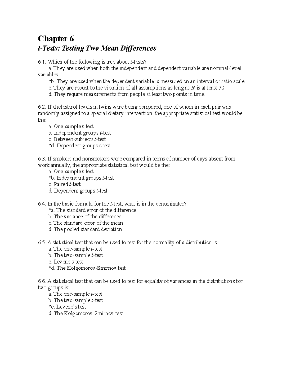 Practice Questions and Answers for Stats 101: t-Tests and ANOVA - Studocu
