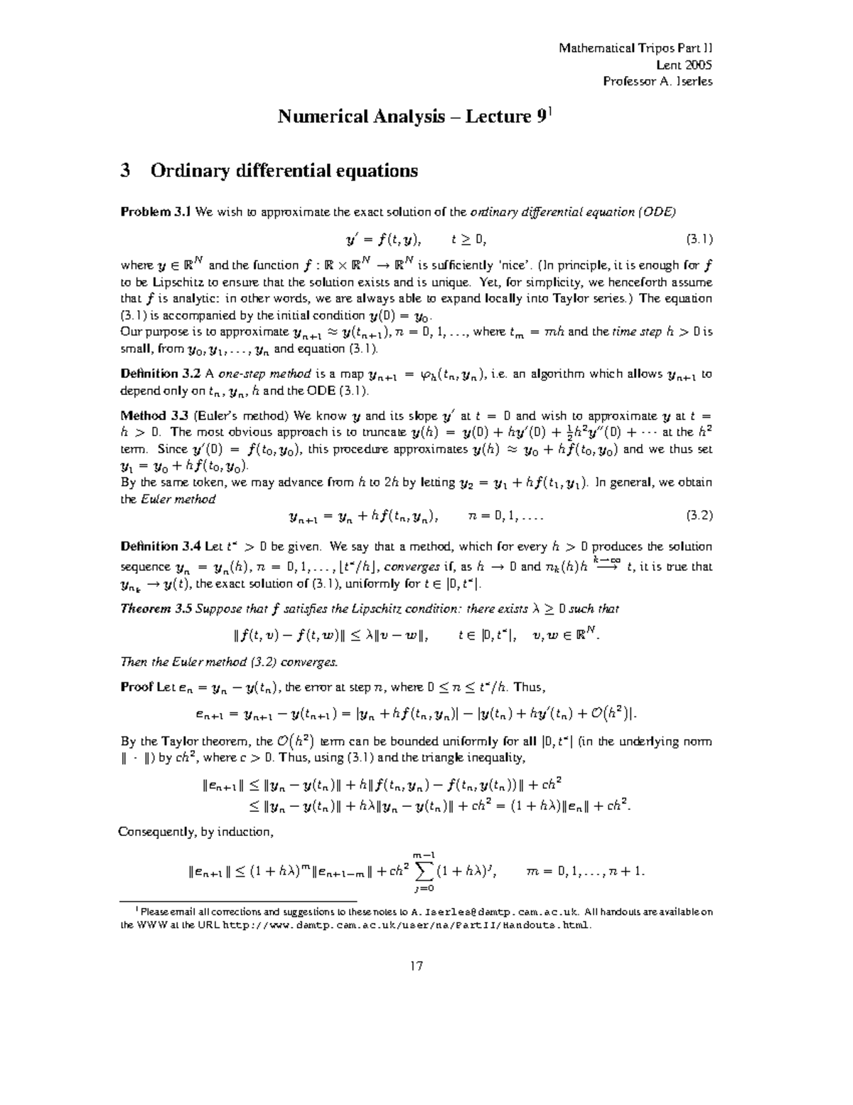 Mathematical Tripos Part II Lent 2005: ODEs Lecture Notes - Studocu