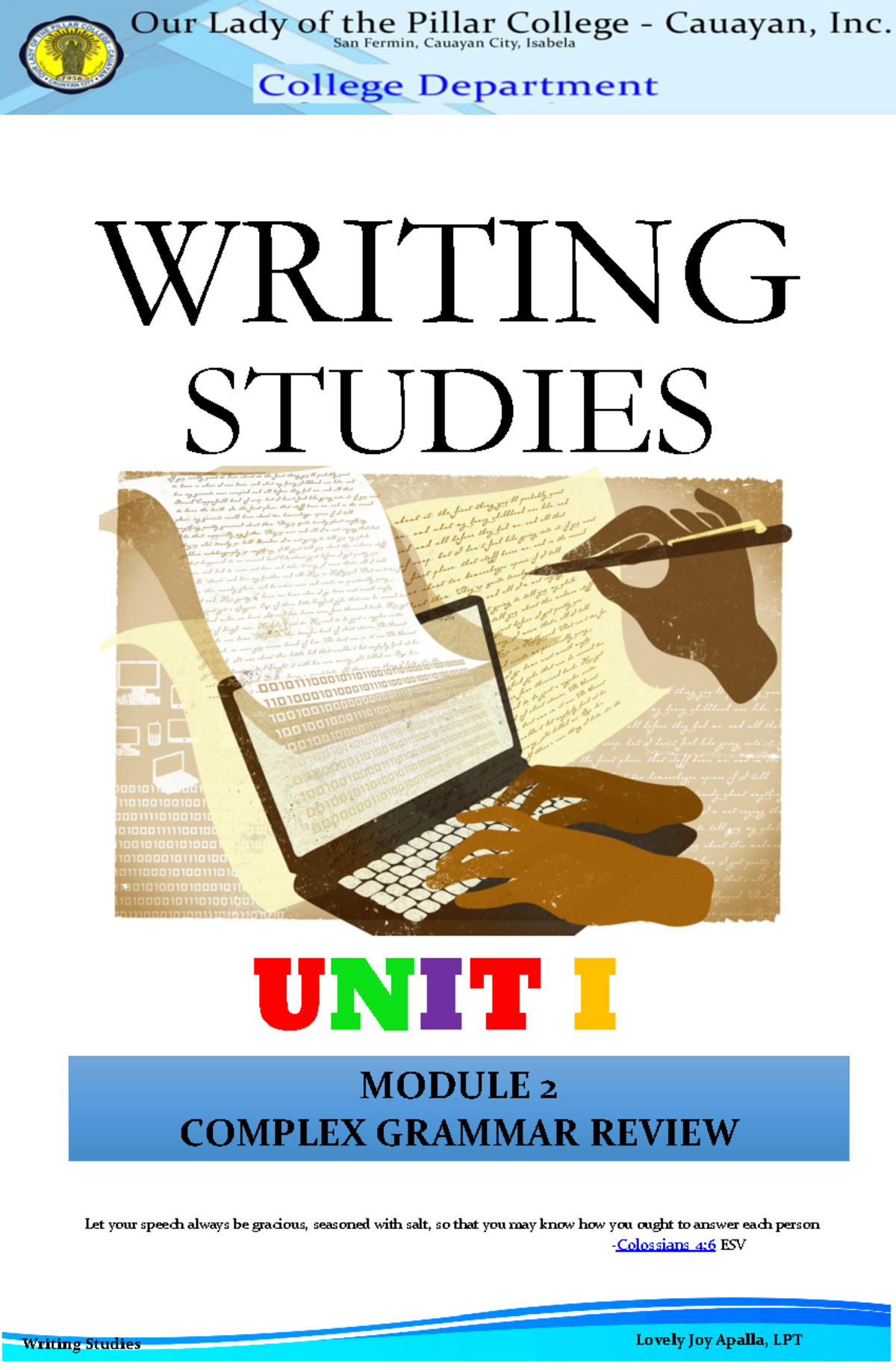 ENG 10 Module 2 - english 10 - WRITING STUDIES UNIT I MODULE 2 COMPLEX ...