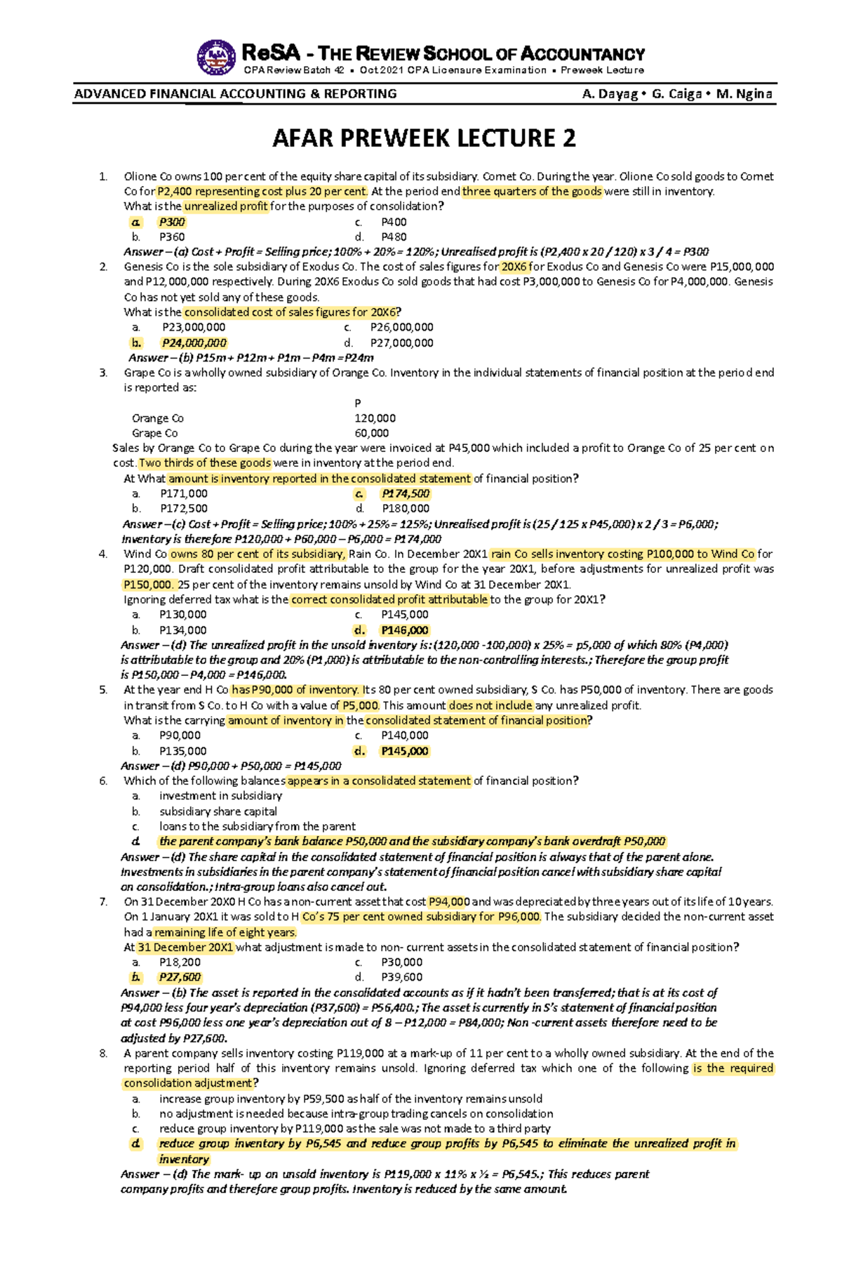 Ilide - afar - ReSA - THE REVIEW SCHOOL OF ACCOUNTANCY CPA Review Batch 42 Oct 2021 CPA ...