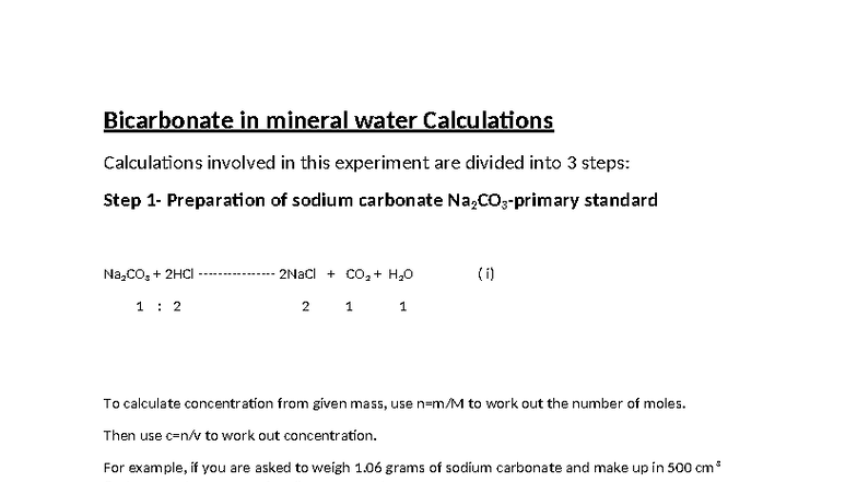 Bicarbonate Calculation in Mineral Water: Stepwise Guide (Chem 101 ...