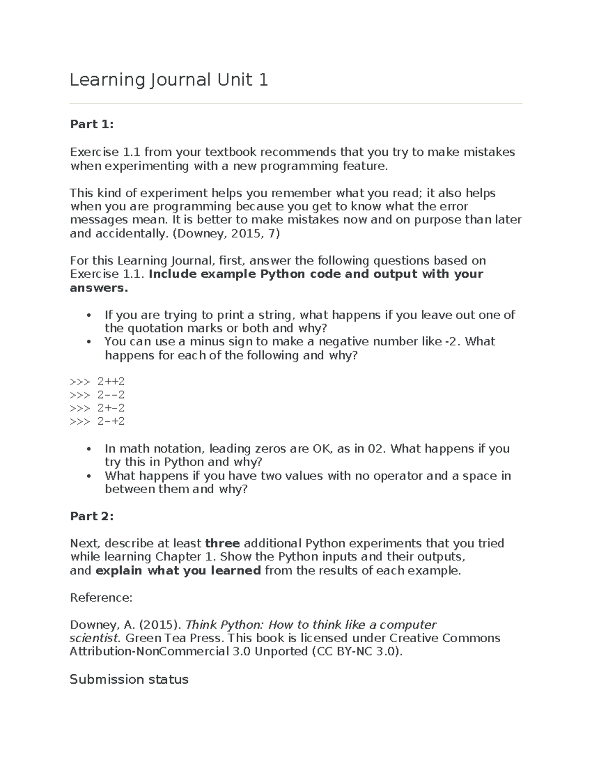 Week 1 Learning Journal - Learning Journal Unit 1 Part 1: Exercise 1 ...