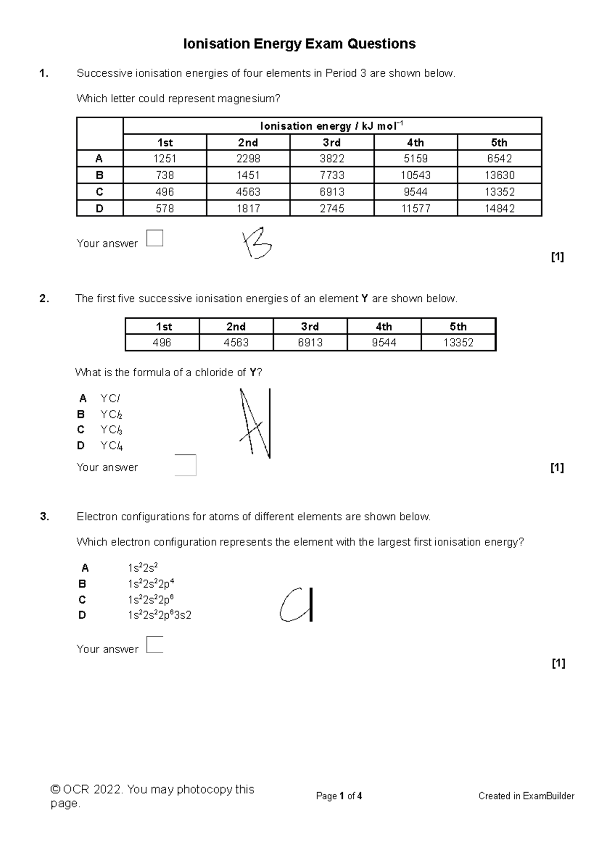 Ionisation Energy ESQs - Exam Preparation for Chemistry Course - Studocu