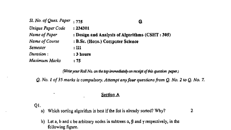 B.Sc. (Hons.) III CS Design & Analysis of Algorithms (CSHT-305) Exam ...