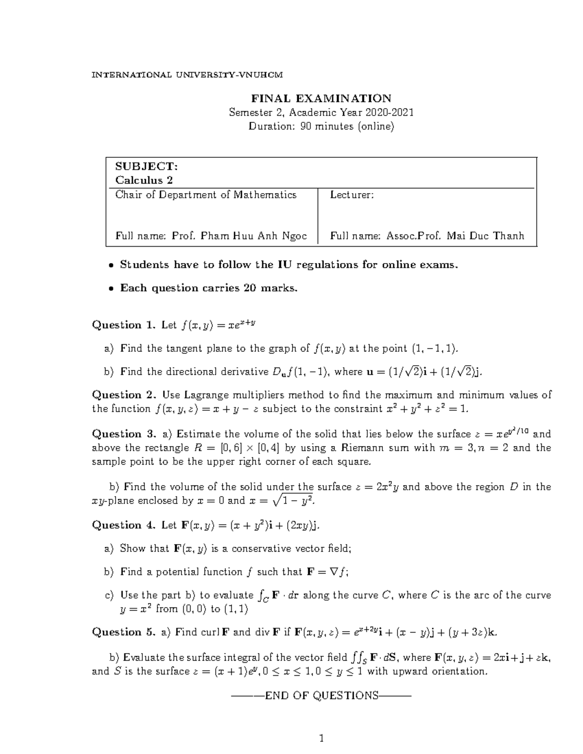 Calculus 2 International Final Exam (Ma003iu) - Semester 2 - Studocu