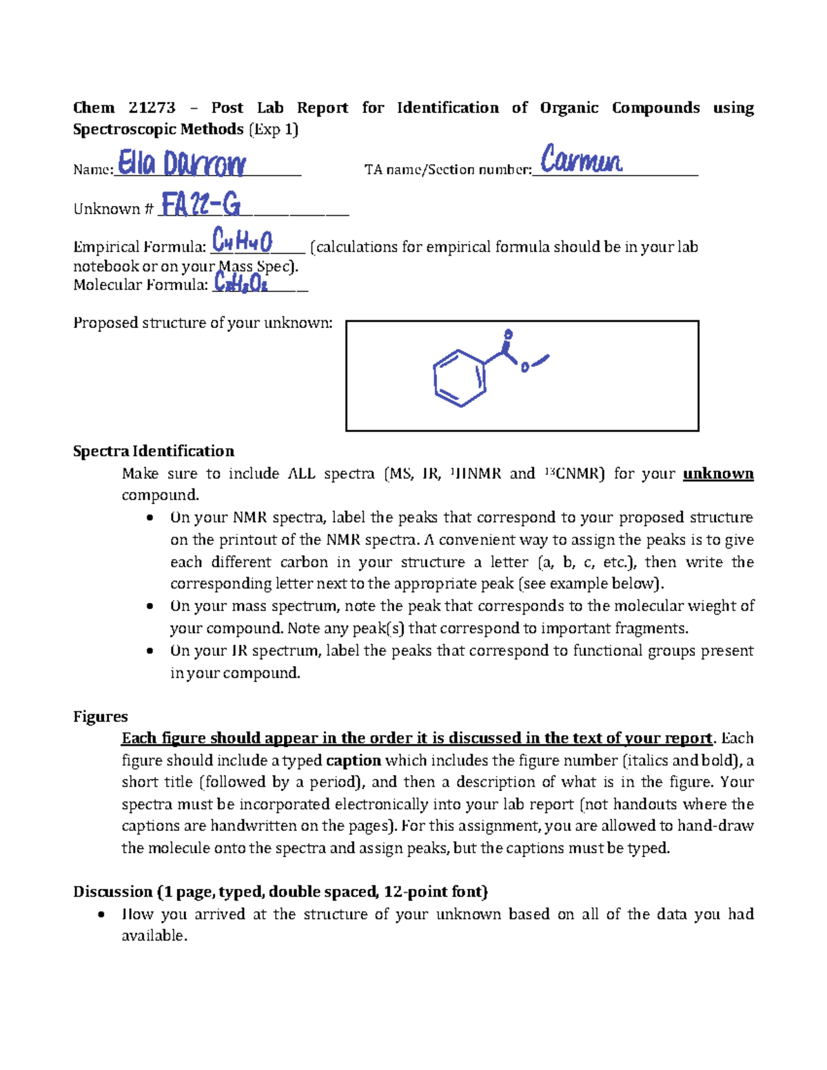 Chem 21273 – Post Lab Report on Identifying Organic Compounds via ...