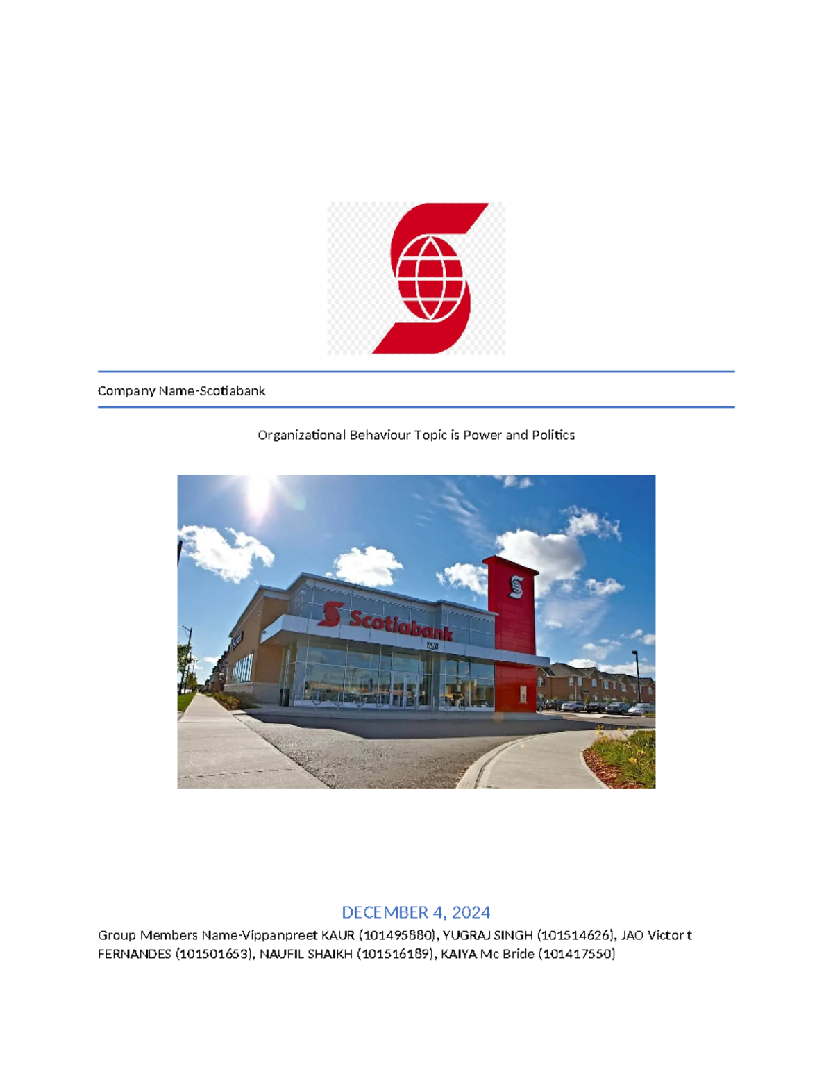 Organizational Behaviour Final Group Assignment - Company Name ...