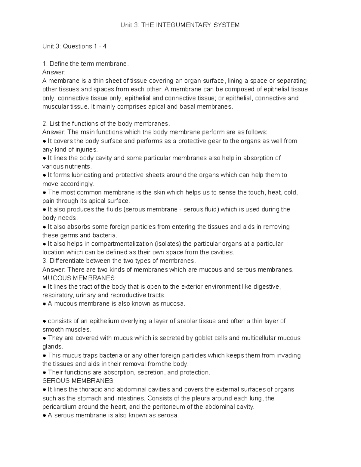Group 4 Unit 3 - The Integumentary System: Key Concepts & Questions ...
