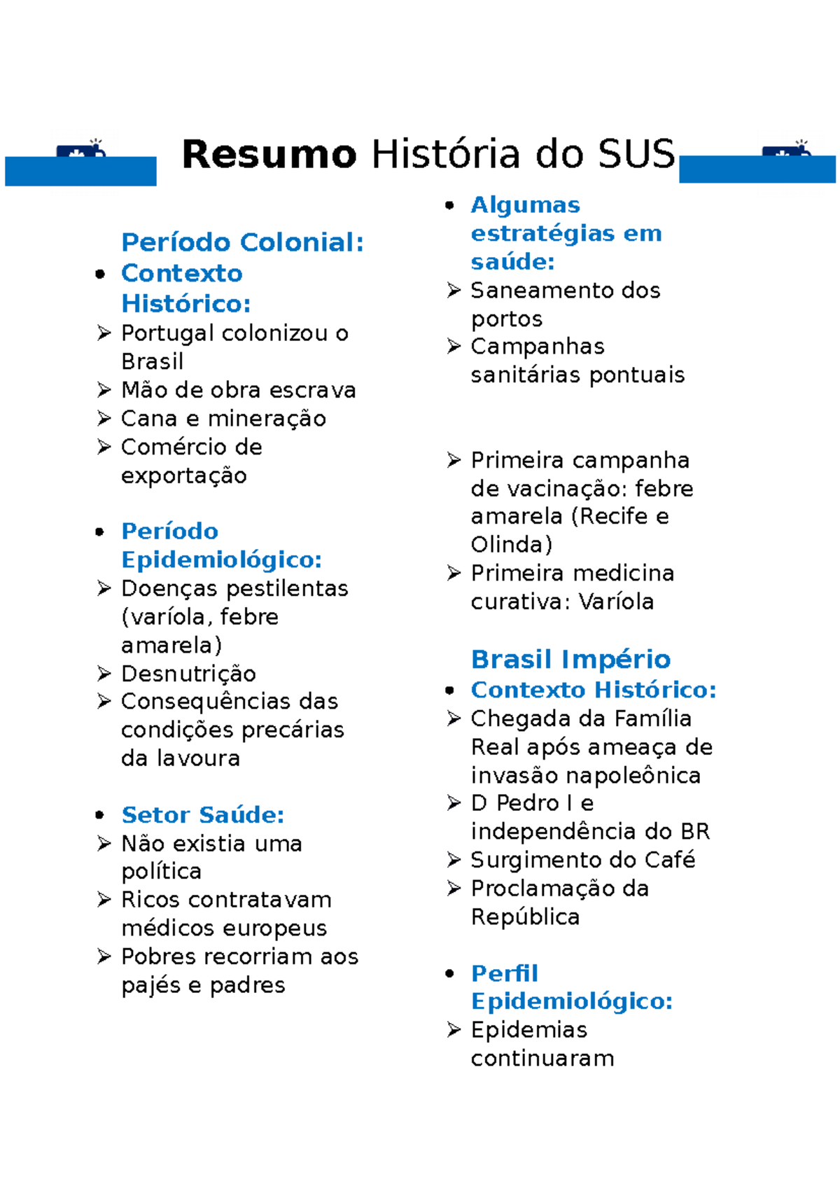 História do SUS: Resumo e Contexto Histórico da Saúde no Brasil - Studocu