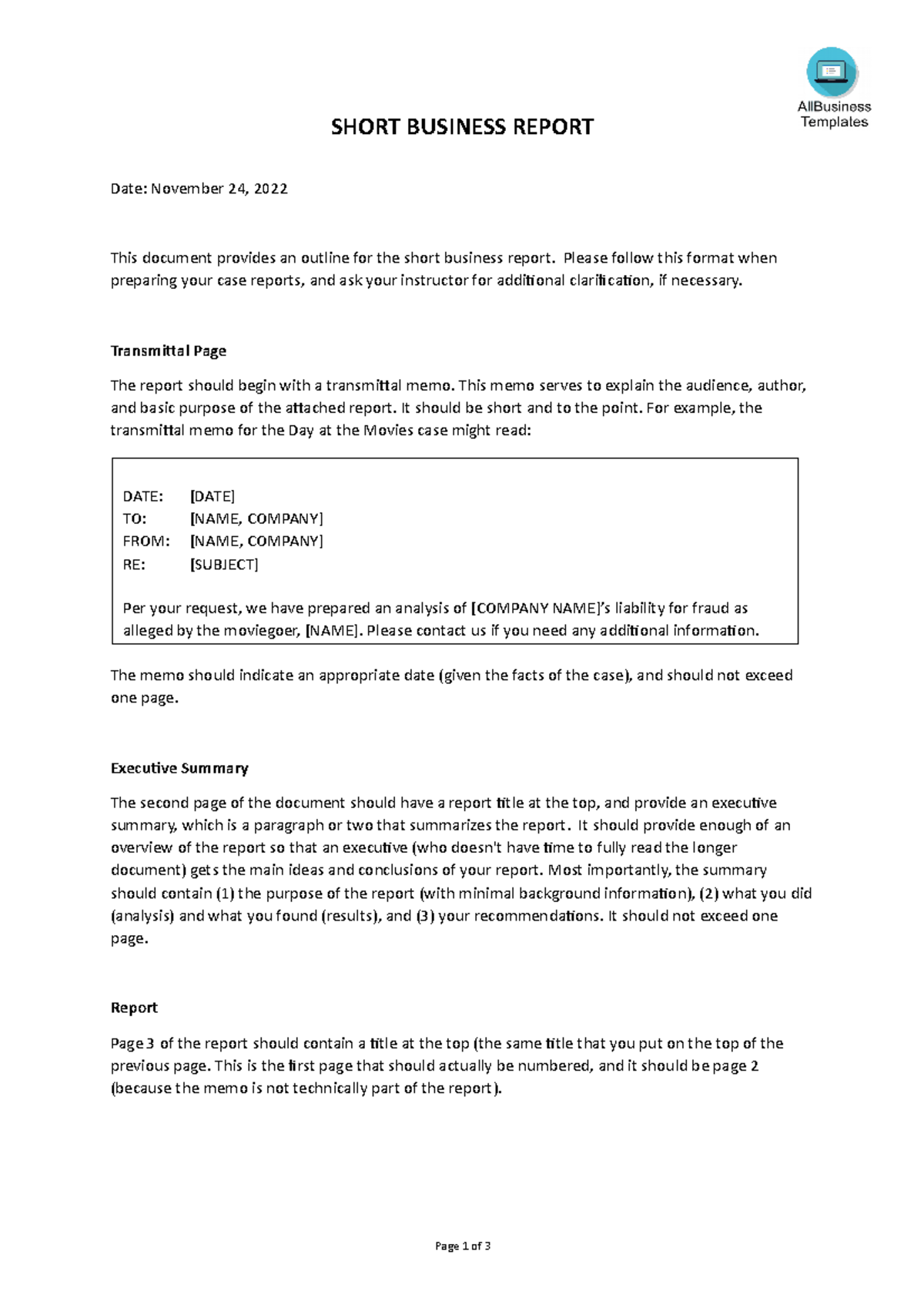 Short business report - Please follow this format when preparing your ...