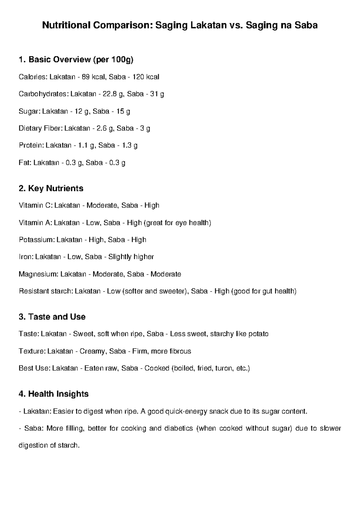 Saging Lakatan vs Saba: Nutritional Insights and Health Benefits - Studocu