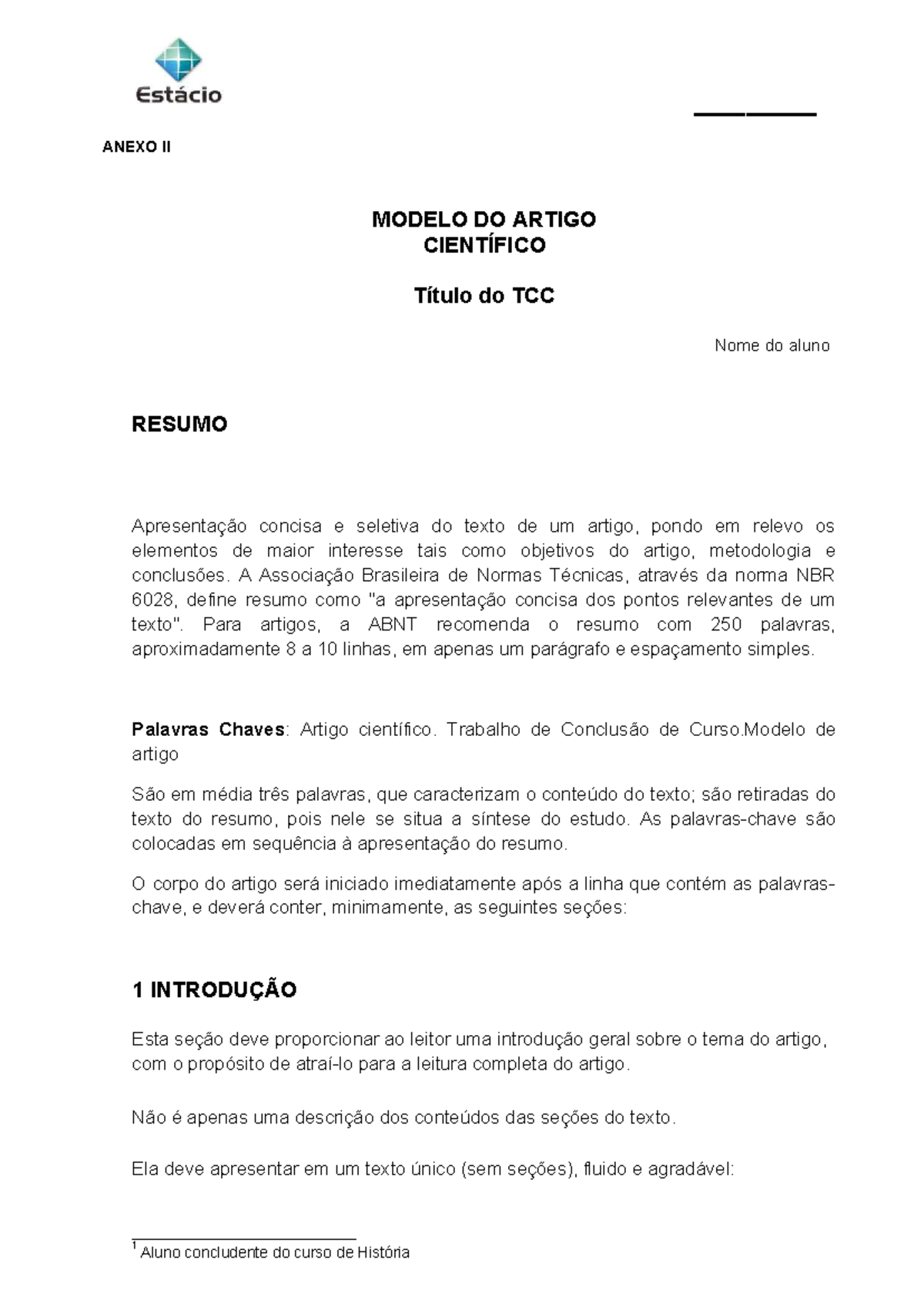 Modelo de Artigo Científico para TCC - ABNT Normas - Studocu