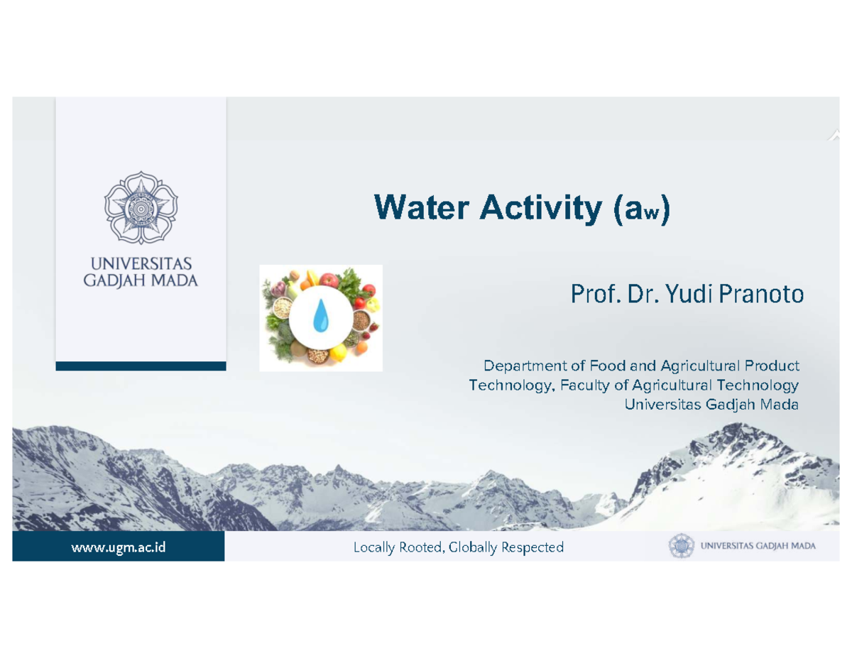 Lecture Note 1 YP - Understanding Water Activity (aw) in Food Science ...
