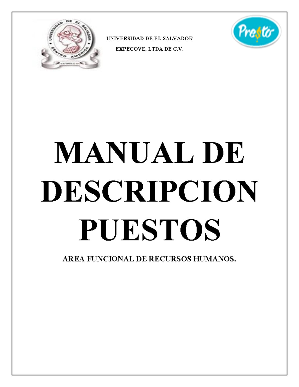 Manual de Descripción de Puestos - Recursos Humanos 062 - Studocu