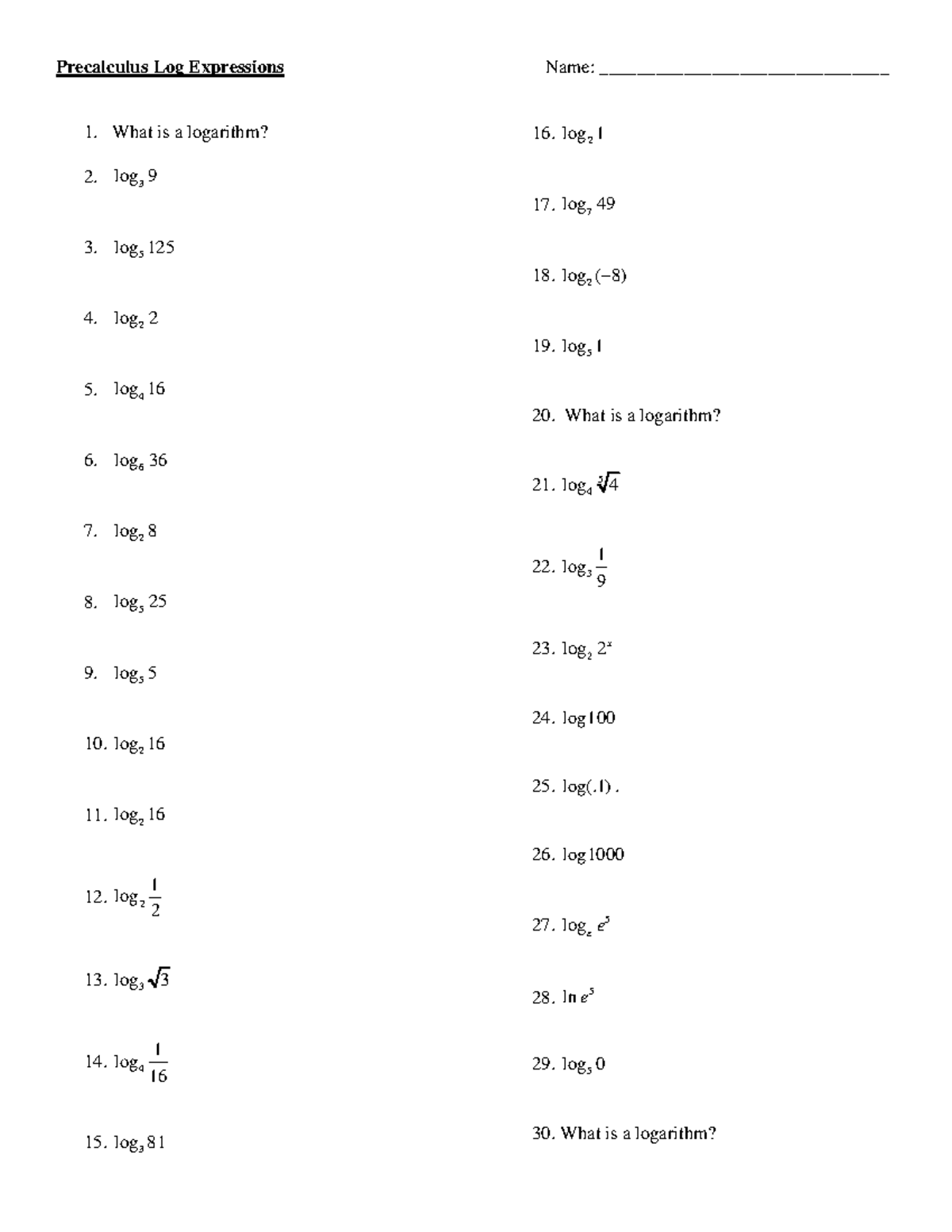AP Calc AB Log Expressions Review Worksheet - Studocu