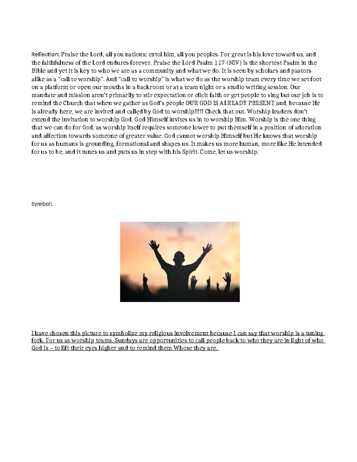 3rd Term Reflection: The Call to Worship and Our Role as Leaders - Studocu