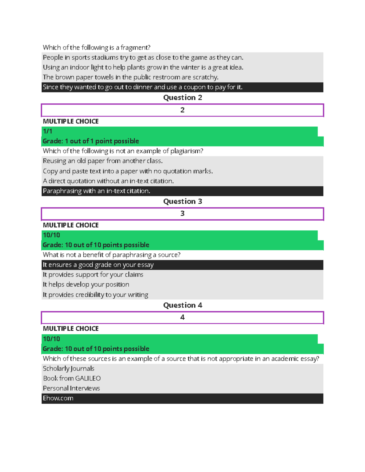 Quiz on Writing Skills and Plagiarism - Studocu