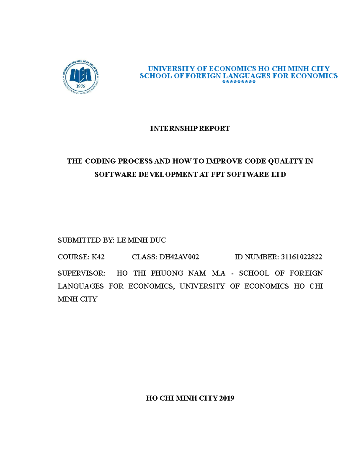 Internship Report ( Coding) - INTERNSHIP REPORT THE CODING PROCESS AND ...