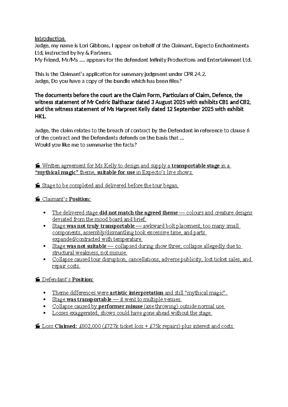 Advocacy Script for Summary Judgment Application - Expecto Enchantments ...