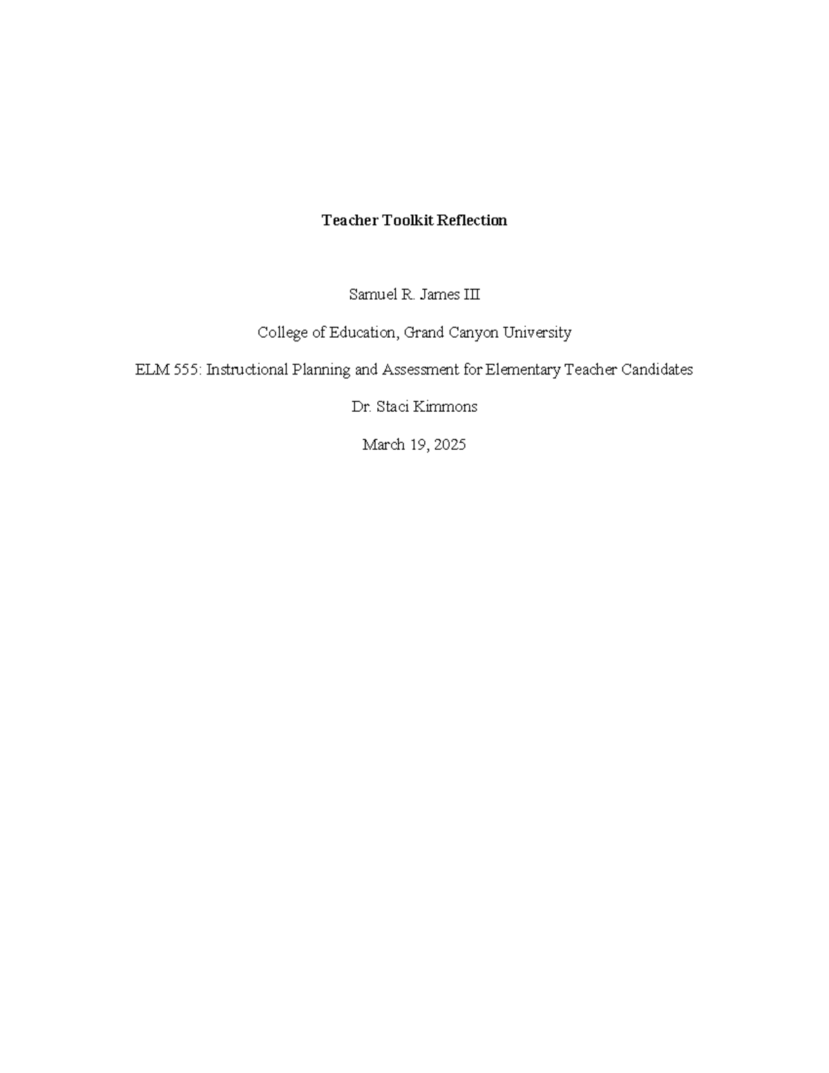 Teacher Toolkit Reflection for ELM Instructional Planning & Assessment ...