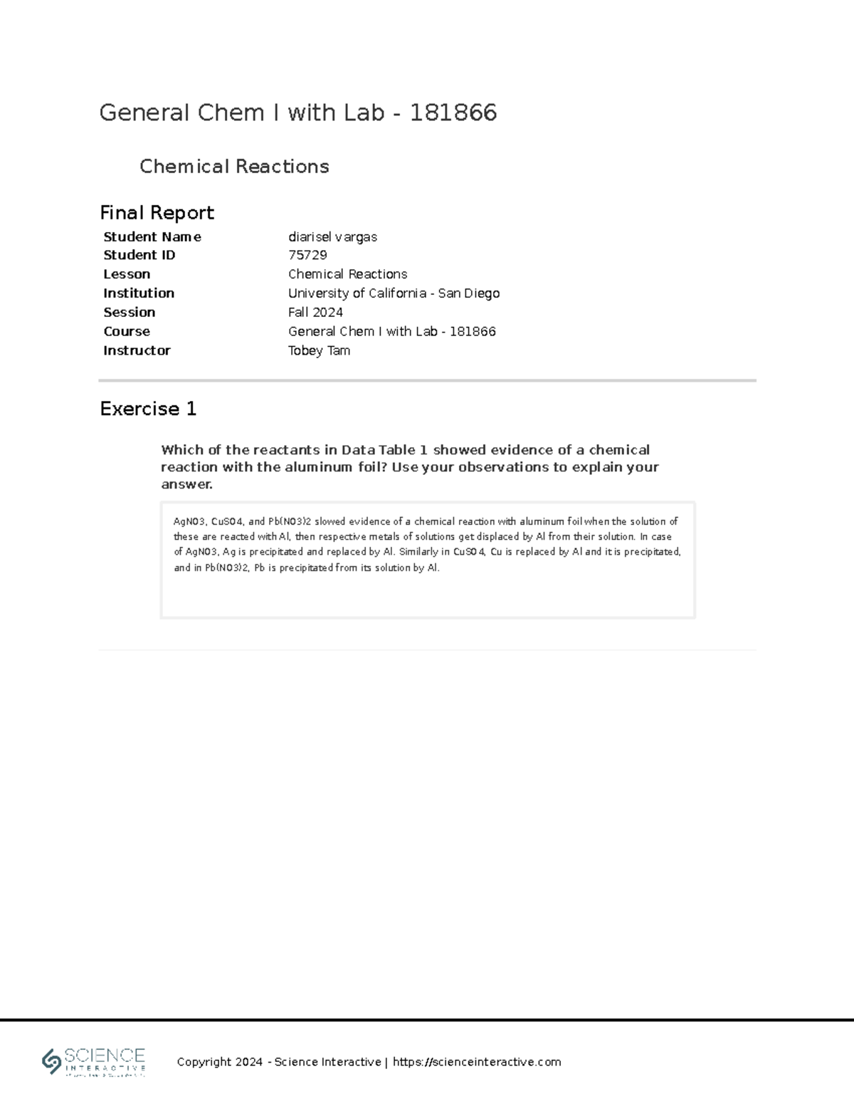 Chemical Reactions Lesson Notes for General Chem I w/ Lab - 181866 ...
