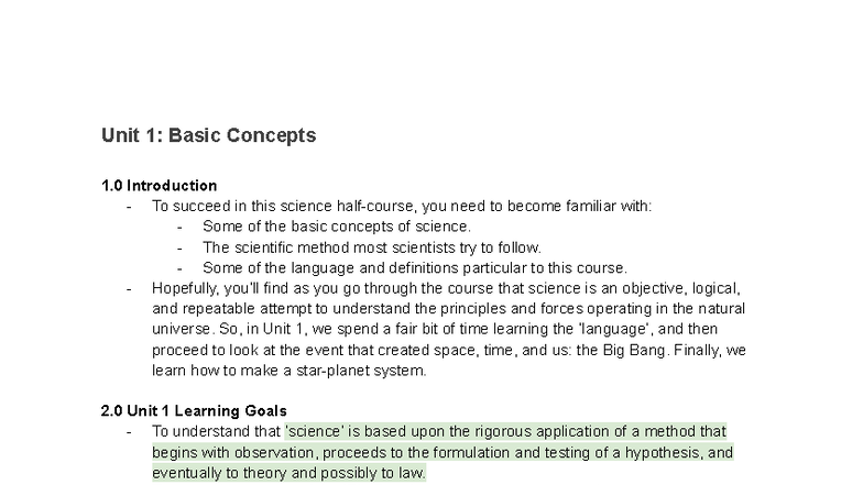 ES 1086 G: Unit 1 - Basic Concepts in Science and the Big Bang Theory ...
