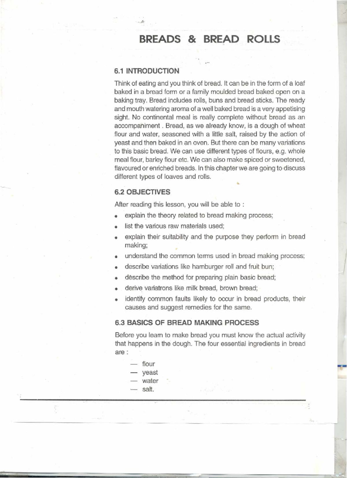 Lesson 6: Exploring Breads and Bread Rolls in Culinary Arts - Studocu