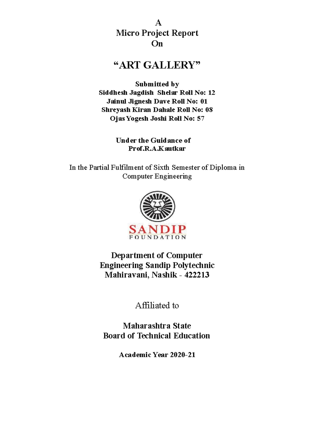 PHP Final Micro Project Updated - A Micro Project Report On “ART ...