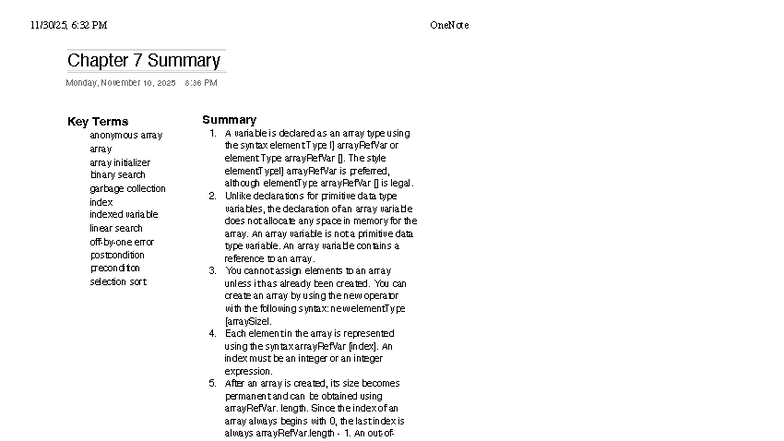 Chapter 7 Summary: Arrays in Java - Key Concepts & Operations - Studocu