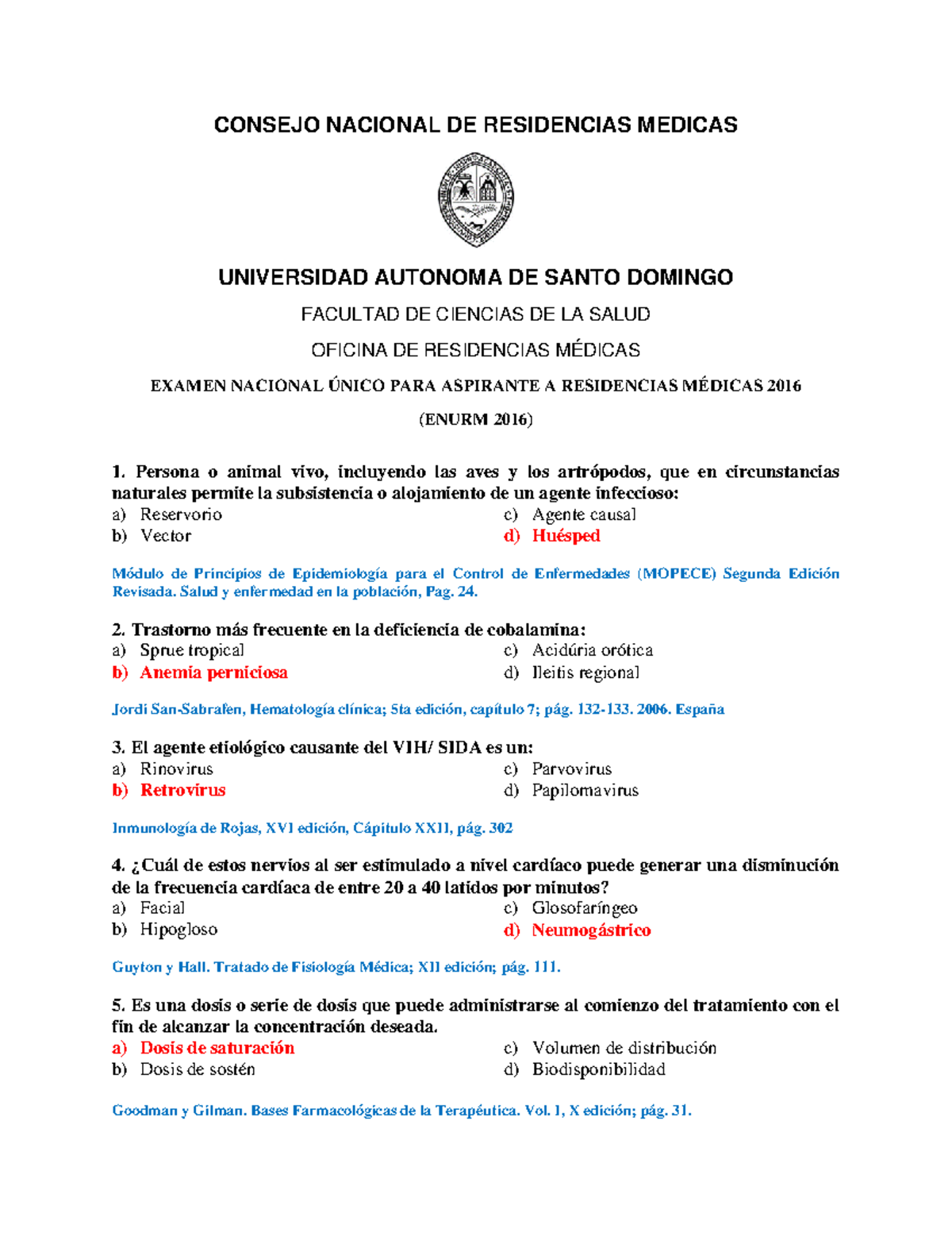 Examen Nacional Único para Aspirantes a Residencias Médicas 2016 (ENURM ...