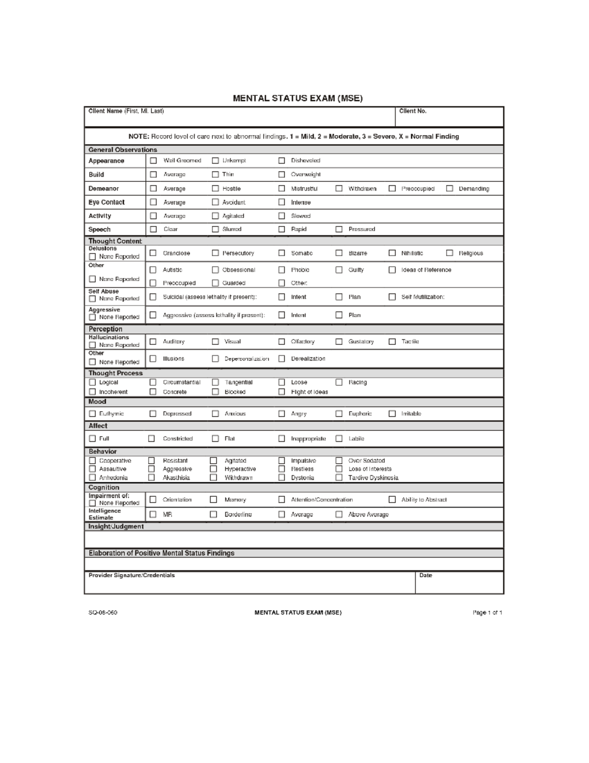 Mental Status Exam (MSE) Overview and Findings - N/A - Studocu