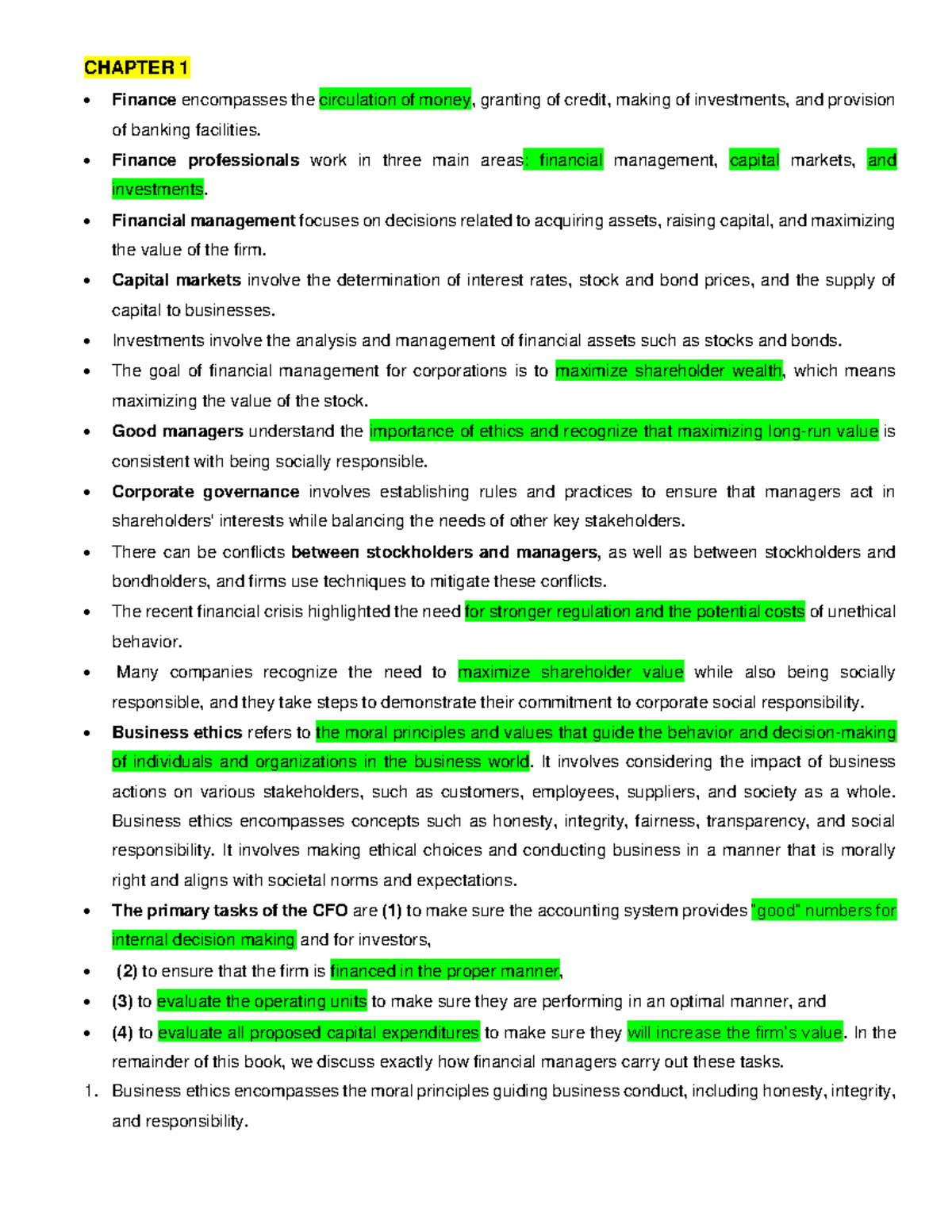 FM 1 - Chapter 1: Overview of Financial Management Principles - Studocu