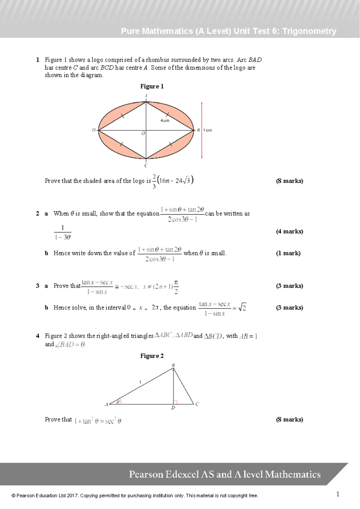 A Level Pure Maths Unit Test 6: Trig Concepts & Proofs - Studocu