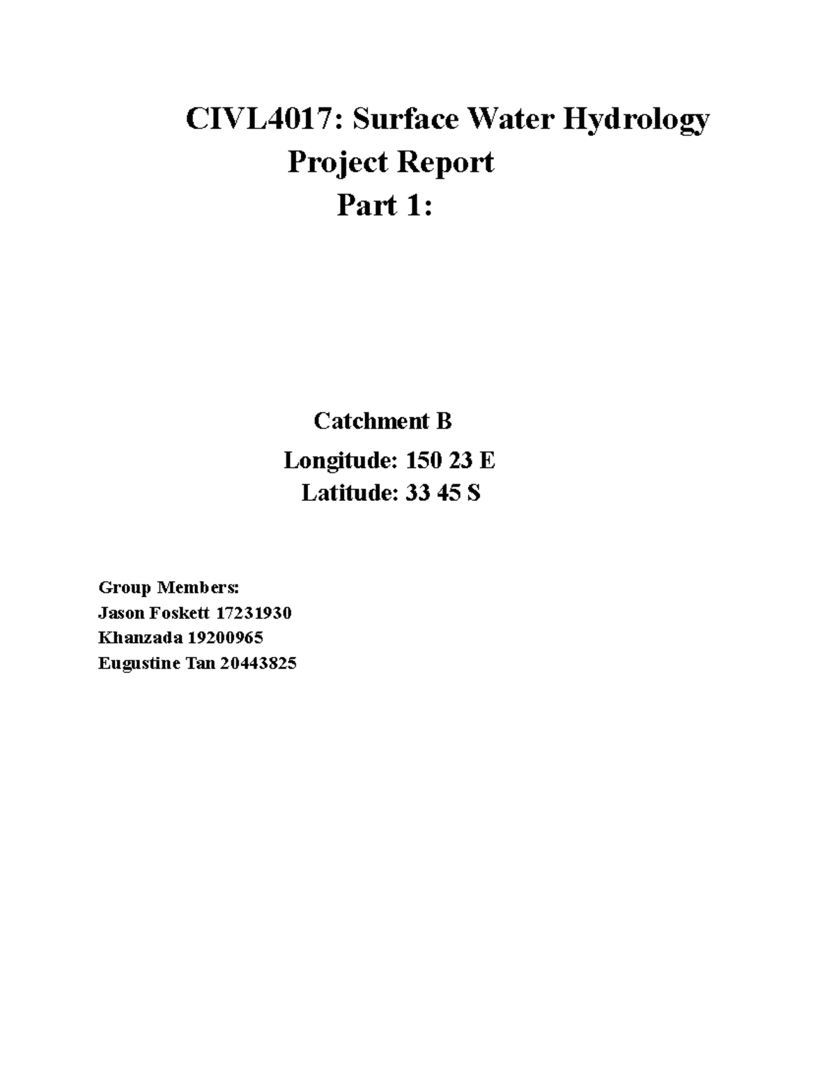 CIVL4017 Surface Water Hydrology Group Assessment: Catchment B Report ...