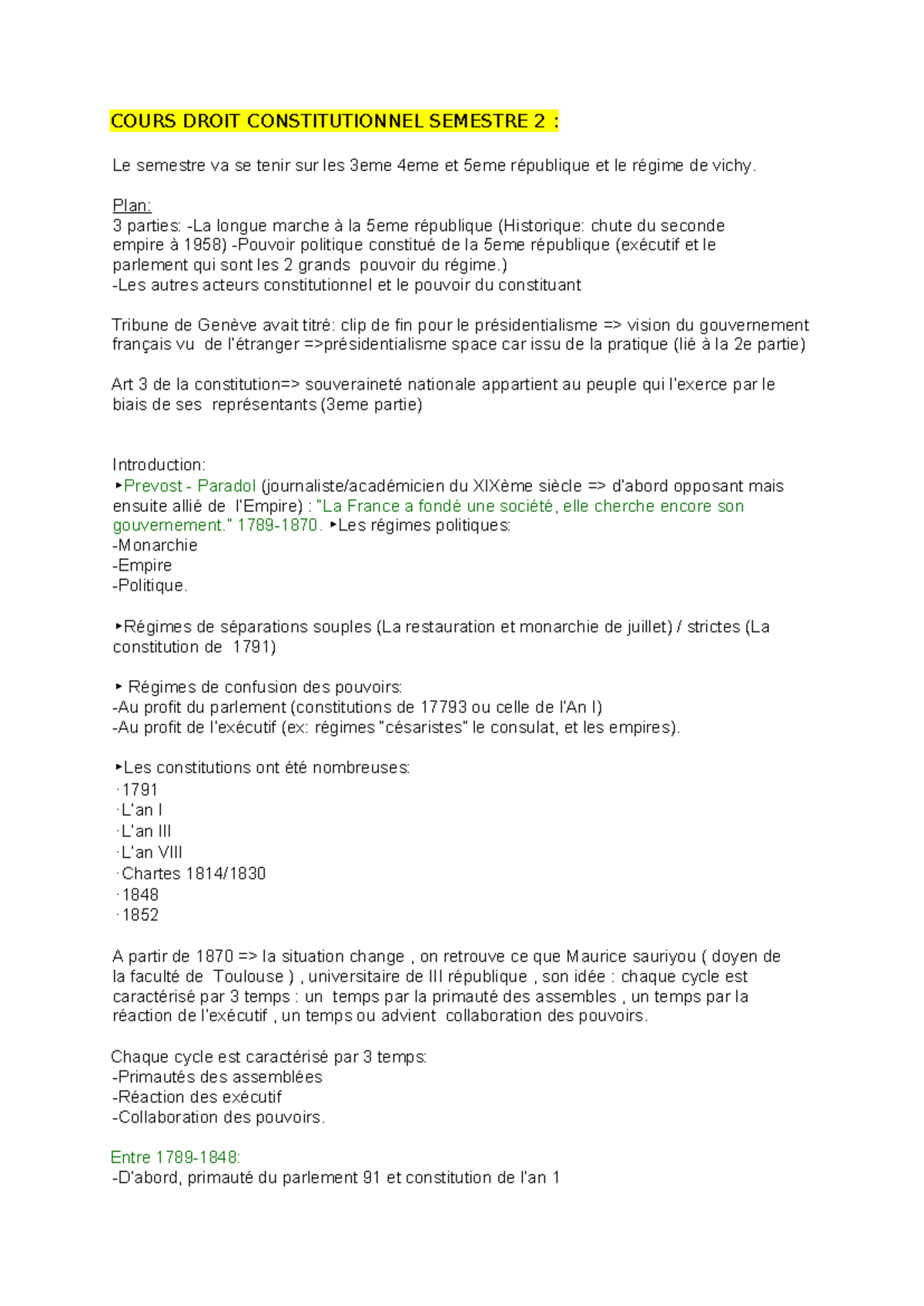 Cours Droit Constitutionnel Semestre 2 - COURS DROIT CONSTITUTIONNEL ...