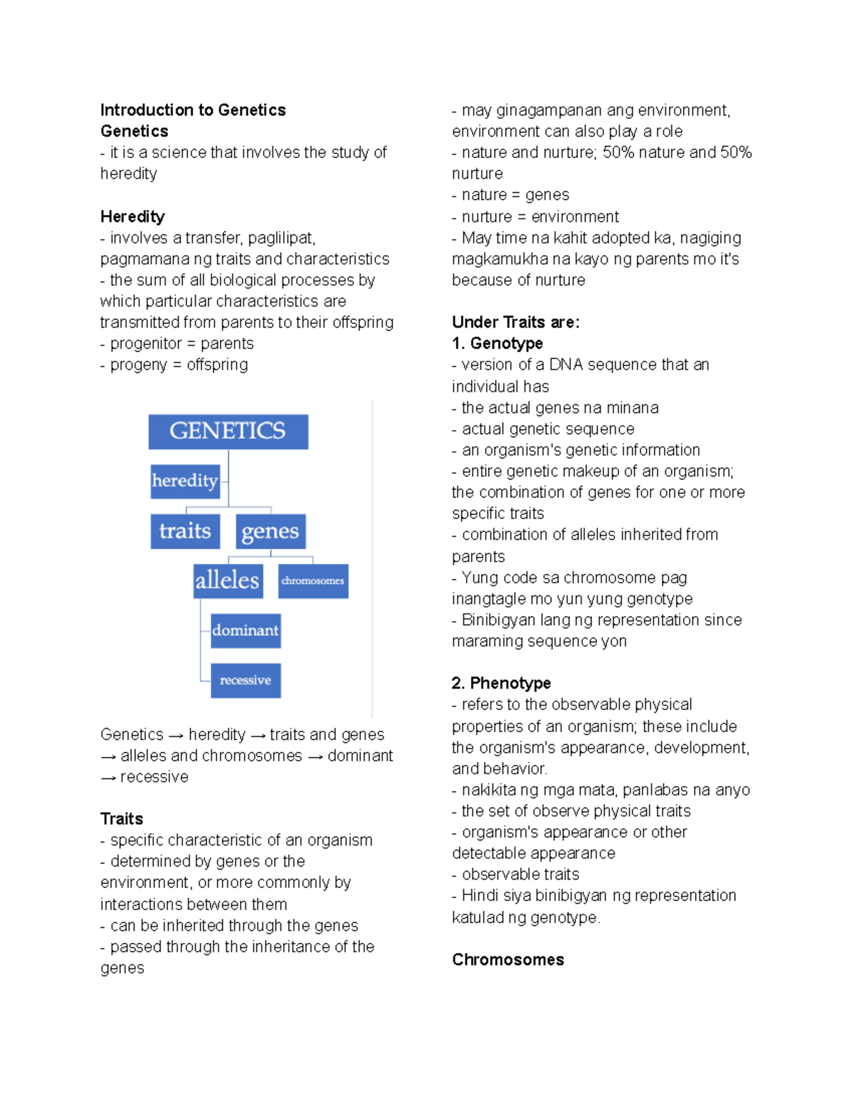 Biology 2: Introduction to Genetics - 1st Quarter Study Notes - Studocu