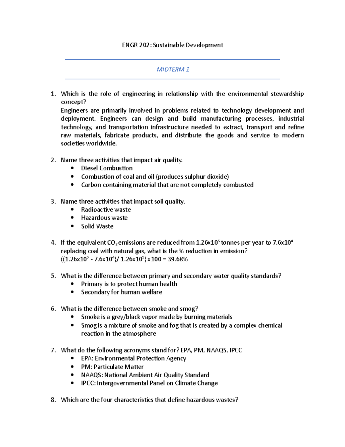 ENGR 202: Past Midterm Qs on Sustainable Development Concepts - Studocu