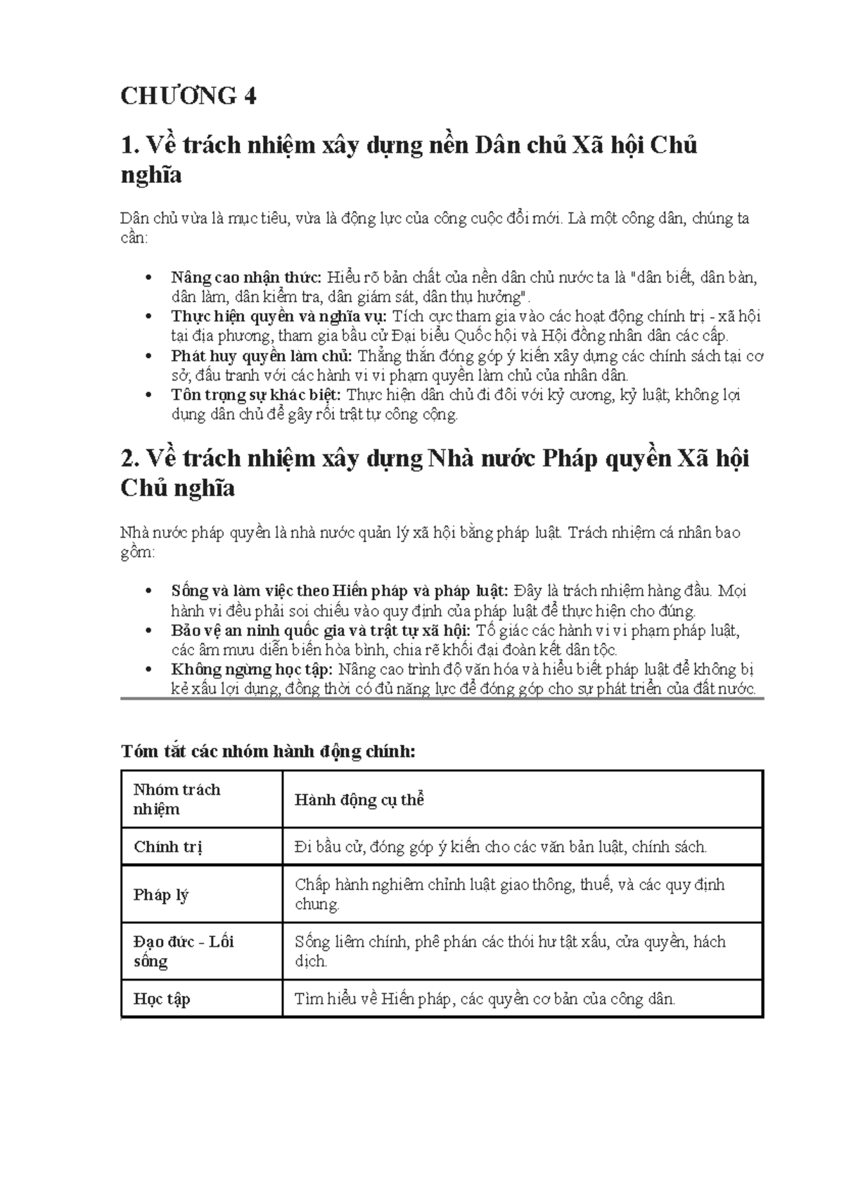 CHƯƠNG 4 - Trách Nhiệm Xây Dựng Dân Chủ Xã Hội Chủ Nghĩa - Studocu