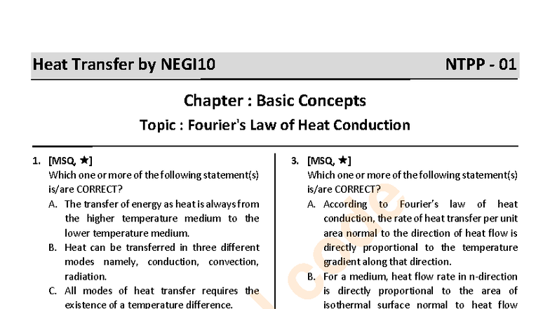 Heat Transfer NEGI10 NTPP 01 Chapter: Basic Concepts on Heat Conduction ...
