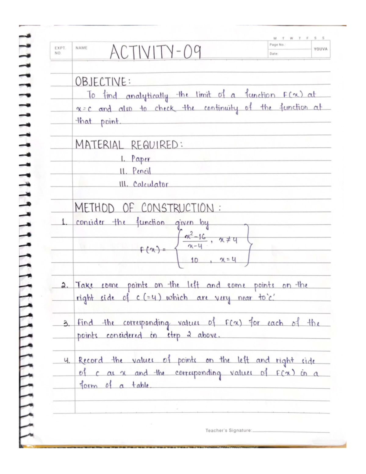 MTWTFSS Activity-09: Analyzing Limits and Continuity of F(x) - Studocu